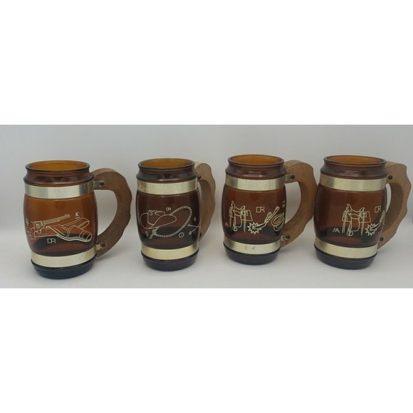 siesta | Dining | Vintage Set Of 4 Brown Glass Wood Handle Cowboy ...